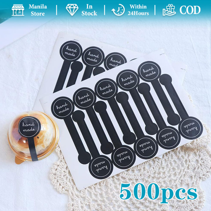 500pcs Food Retail Package Seal Self Adhesive Sticker Hand Made Black ...