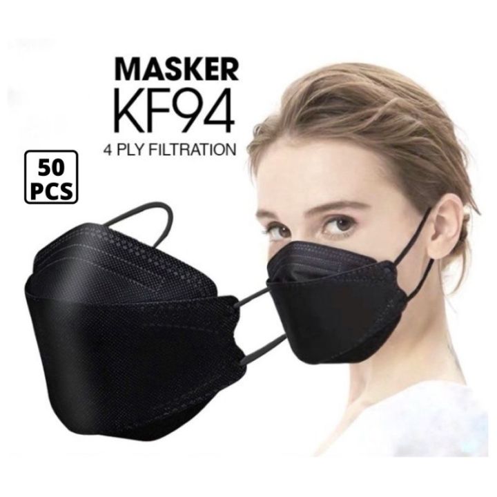 Masker Dewasa KF94 Isi 50 pcs Hitam Bahan Tebal | Lazada Indonesia