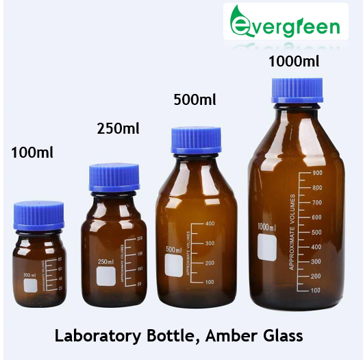 Laboratory bottle 500ml amber GL45 blue cap D86 x H176mm, Soda Glass ...