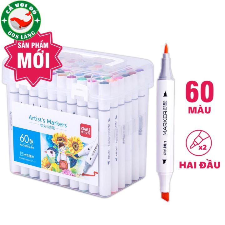 Bút dạ 48 màu marker thân tròn hai đầu Deli - marker hộp nhựa - 70801 ...