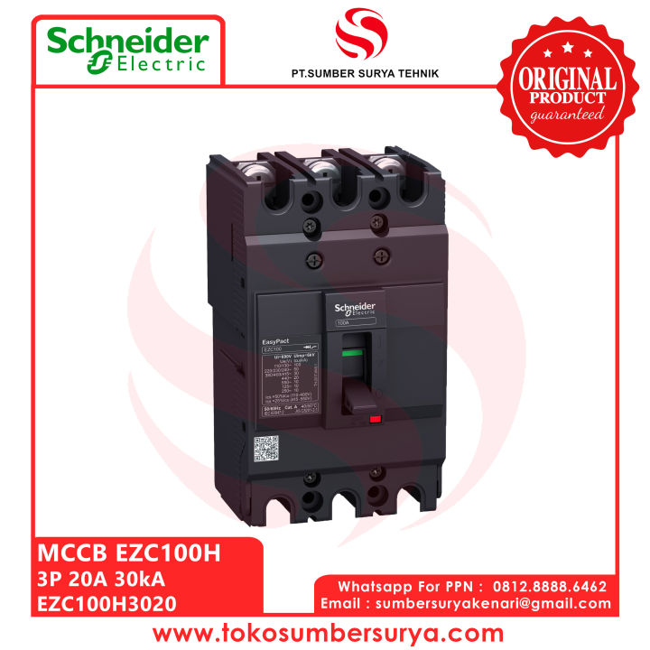MCCB EZC100H 3P 20A 30kA Saklar Listrik ON OFF EZC100H3020 SNI Asli Ori EasyPact Schneider ...