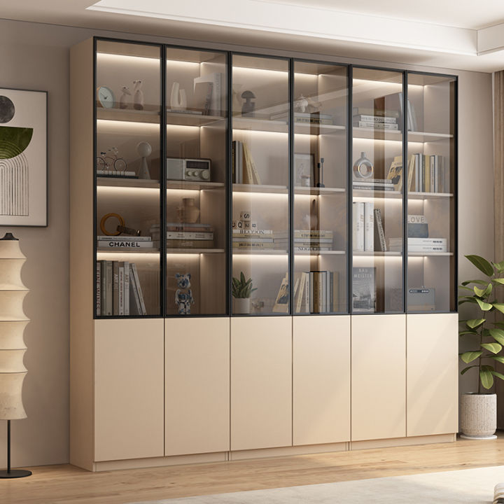 Solid wood bookcase bookcase combination light luxury with glass door ...