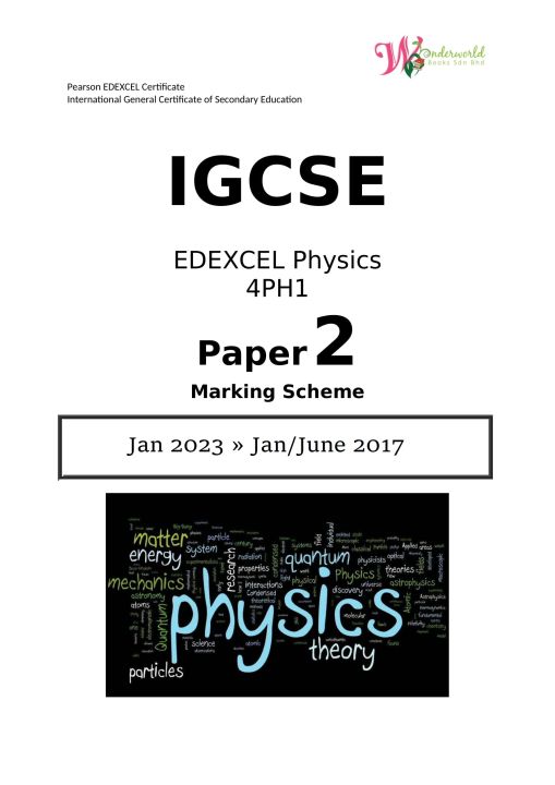 Igcse Edexcel Physics 4ph1 Paper 2 Marking Scheme Lazada