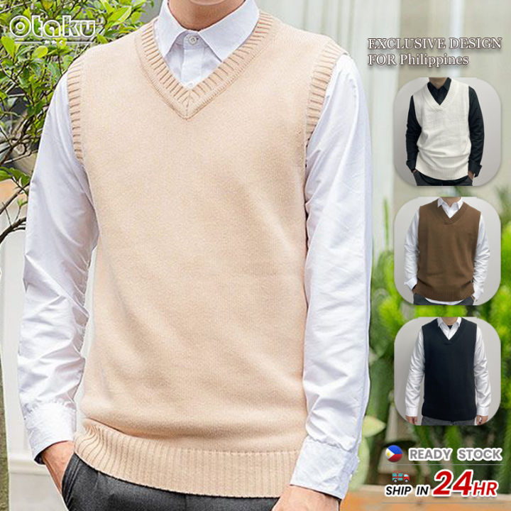 OTAKU men's V Collar Sweater Korean College Style casual loose Vest For ...