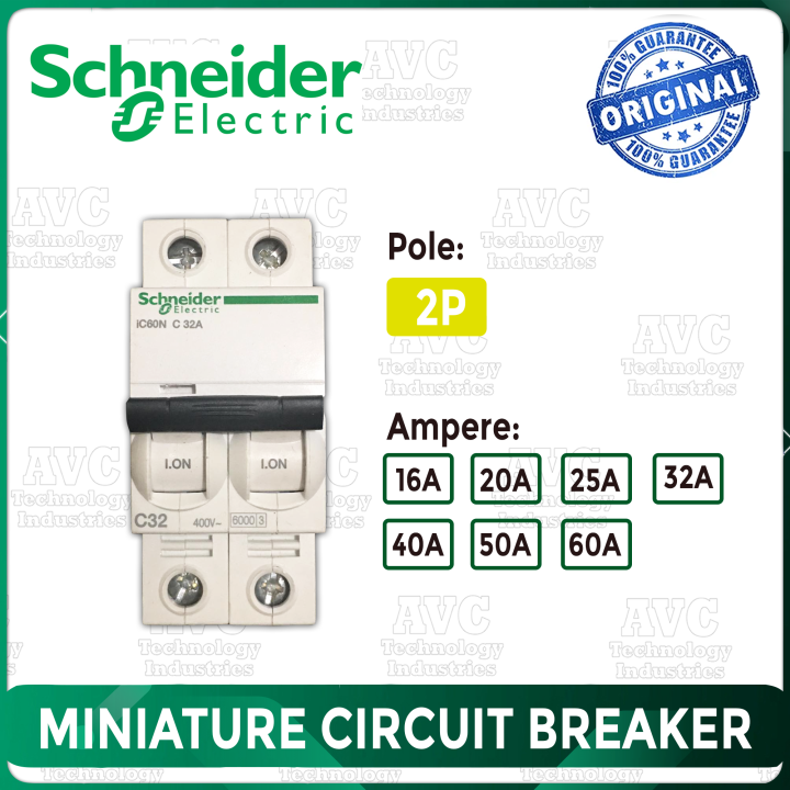 SCHNEIDER Electric Miniature Circuit Breaker 2 POLE iC60N | Lazada PH