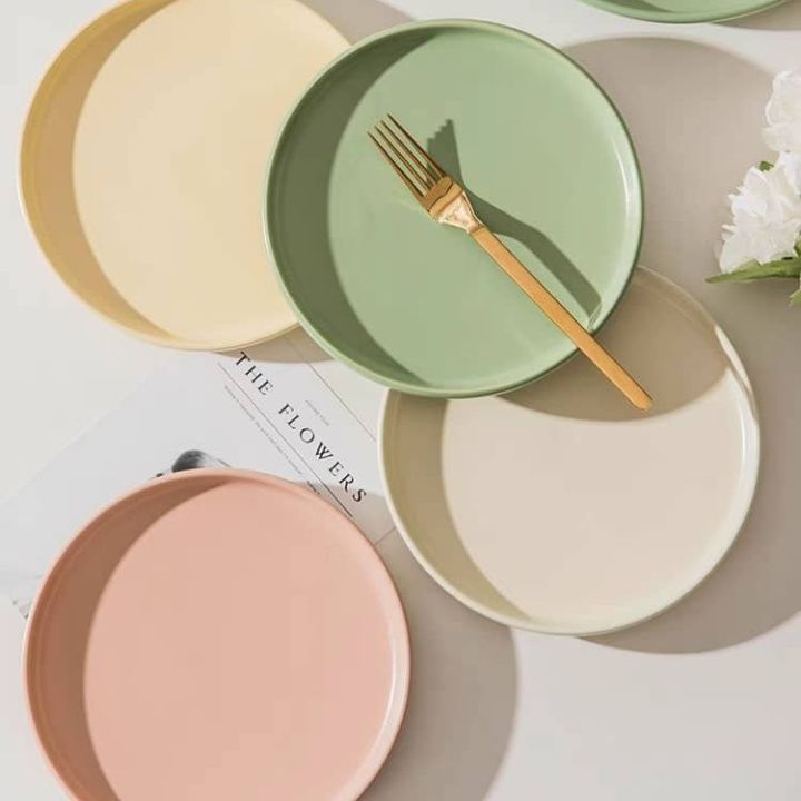 Macaroon Color Series Ceraamic Steak Flat Plate For Microwave oven Breakfast Dining Round ...