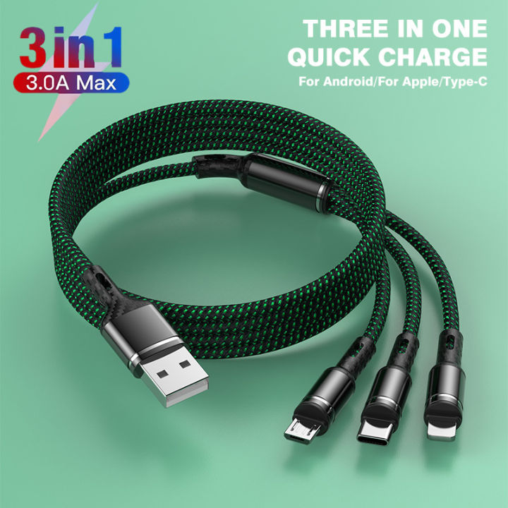 1.2m 3 In 1 Multi Fast Charger Cable Light-ning, Micro USB, and Type-C ...