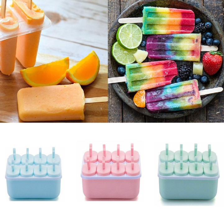 8-Cell Reusable Mould Tray DIY Popsicle Ice Cream Maker Square | Lazada ...