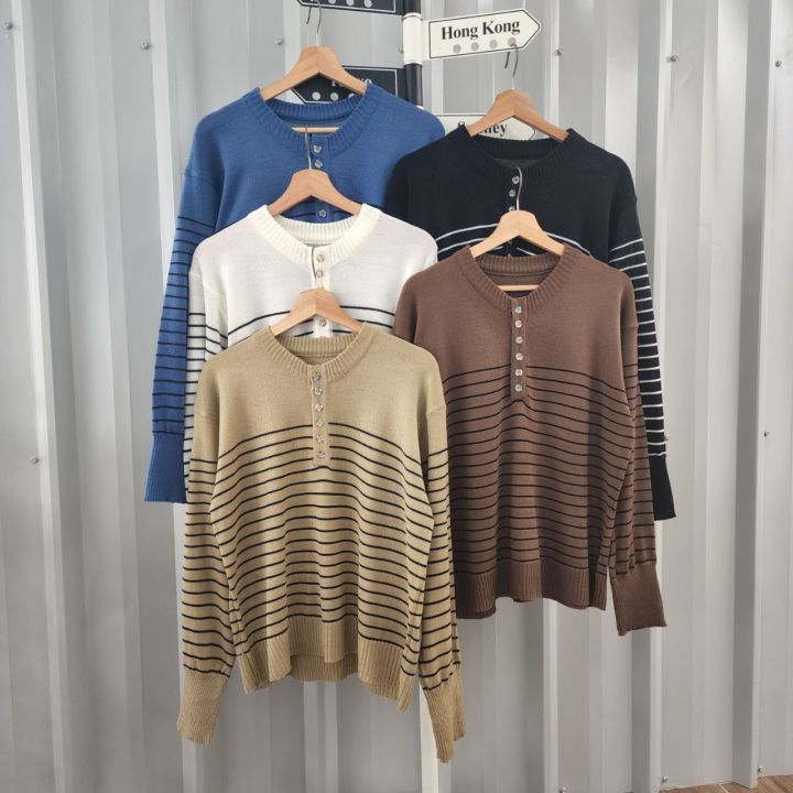 (COD) (SYUA STORE) NIA BLASTER GARIS SWEATER RAJUT CEWEK | Lazada Indonesia