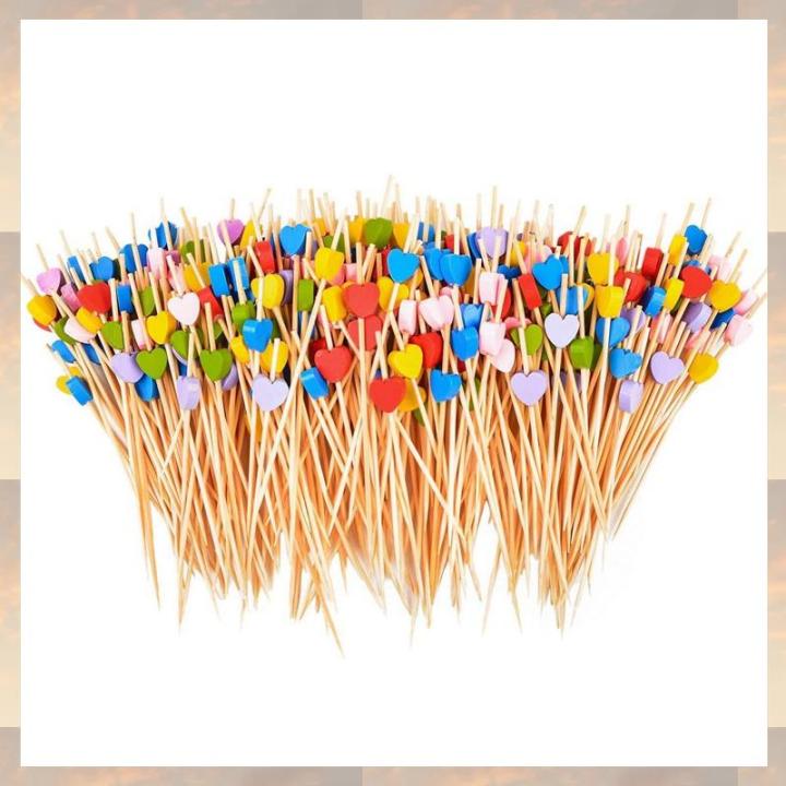 200Pcs 4.7 Inches Cocktail Picks Handmade Heart Shape Bamboo Pick ...