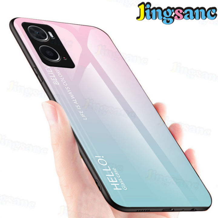 Jingsanc เคสโทรศัพท์ OPPO A96/A76/A55,เคสกระจกนิรภัย9H ไล่ระดับสีเคสฝา ...