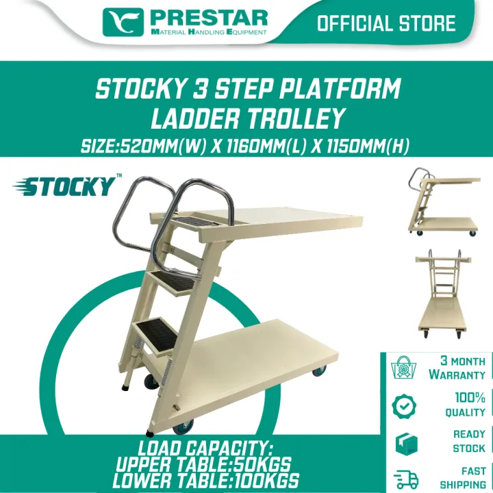 PRESTAR MHE Stocky 3 Step Platform Ladder Trolley Size:1150mm X 510mm X ...