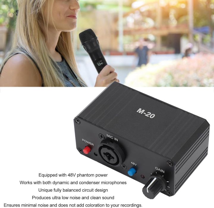 Microphone Preamp, 48V Power Mic Preamplifier XLR Output Microphone ...