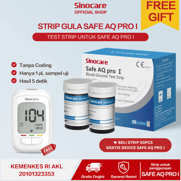 Sinocare isi Alat Cek Gula Darah Safe AQ Pro I Strip (50 - Free Safe AQ ...