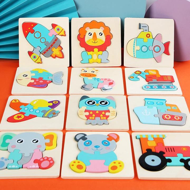 Education Jigsaw️ 3D Cartoon Wooden Animals Vehicles Jigsaw Puzzles ...