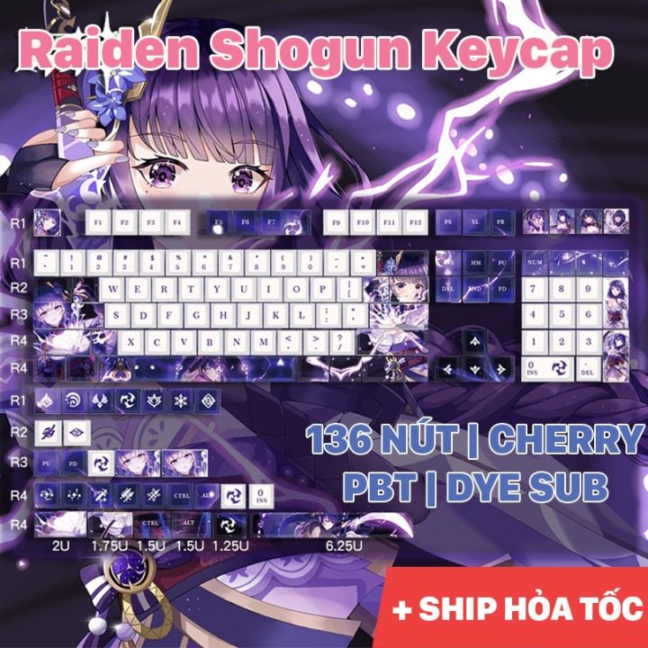 Keycap Genshin Impact Nhân Vật Raiden Shogun Nhựa Pbt, Profile Cherry, In Dye Sub, 136 Nút Phù ...