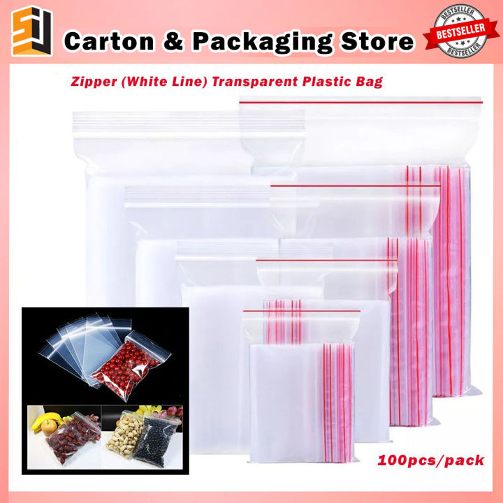 100pcs Plastic Zipper Bag Zip Bag Lock Transparent Plastic Bag ...