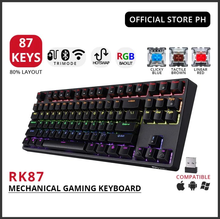 RK ROYAL KLUDGE RK87 Tenkeyless Mechanical Keyboard 80%, 2.4G/BT5.0 ...