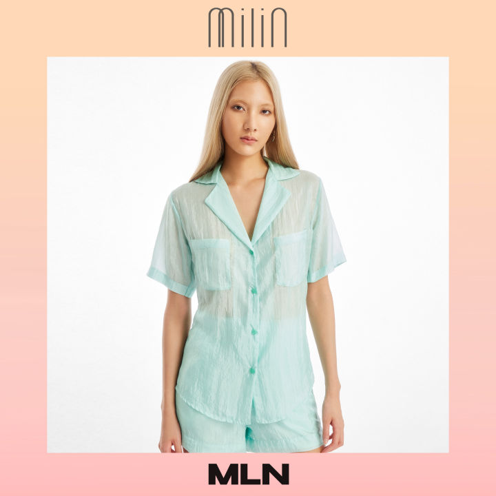 [MILIN] Collared V neckline short sleeve shirt เสื้อเชิ้ตคอปกแขนสั้น / Sensuous Top | Lazada.co.th