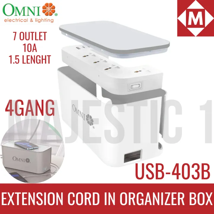 Omni Extension Cord w/ USB Charger in Organizer Box 4-Gang USB-403B ...