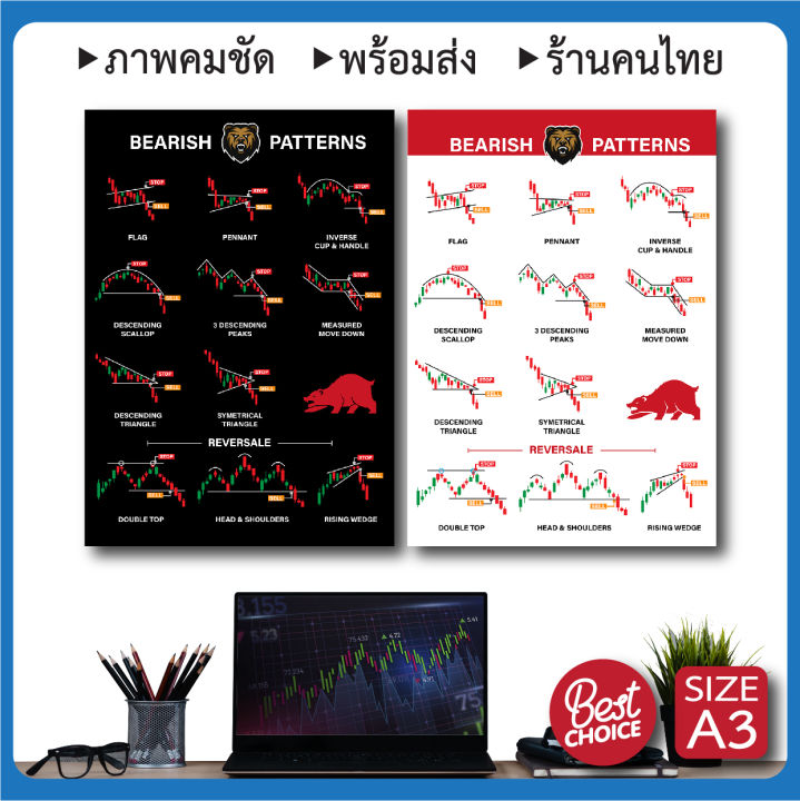 โปสเตอร์หุ้น ชาร์ตแพทเทิร์น Bear Chart Pattern (Size A3) กราฟเทคนิค ...