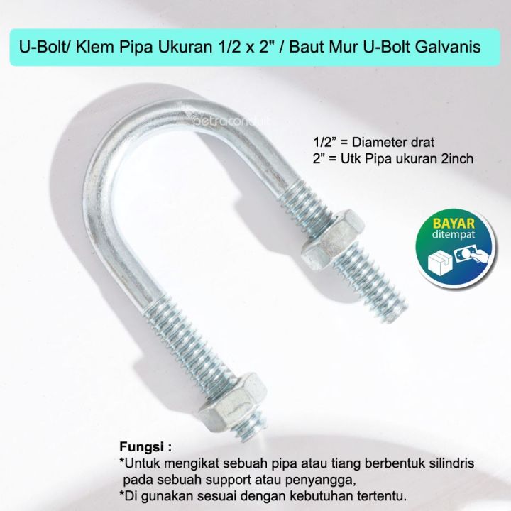 U-Bolt/ Klem Pipa Ukuran 1/2 x 2" / Baut Mur U-Bolt Galvanis | Lazada ...