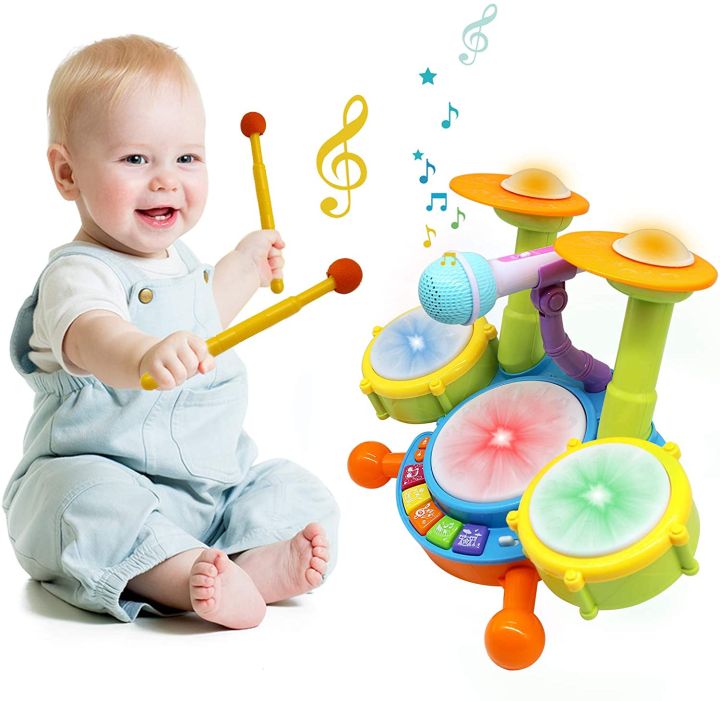 Drum Set Baby Piano Electric Musical Instruments Toy with Drum Sticks ...