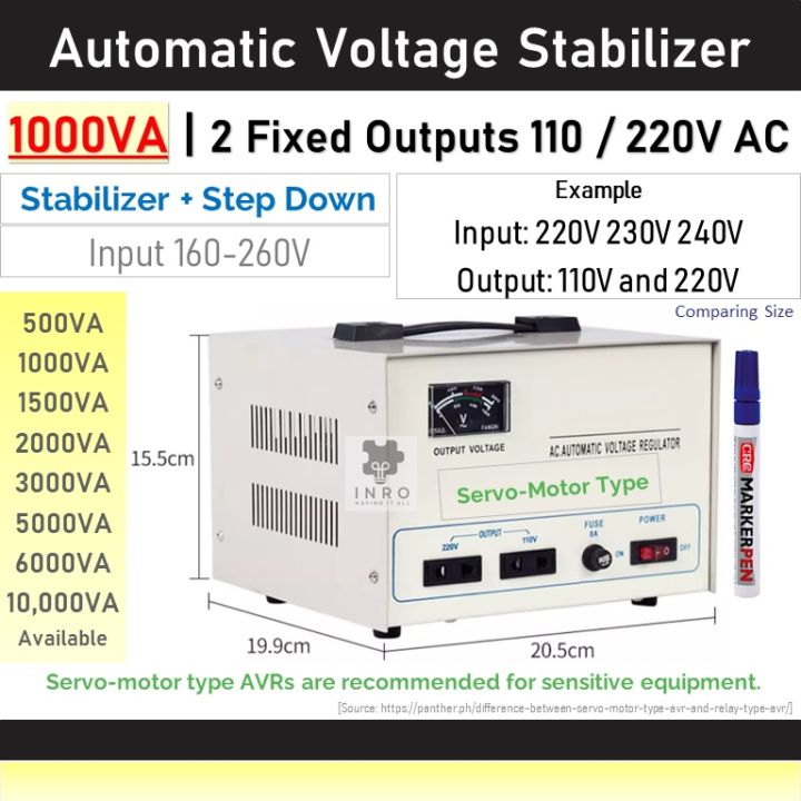 [1000VA] 2 Fixed Outputs 110V 220V -- 240V to 220V Automatic Voltage ...