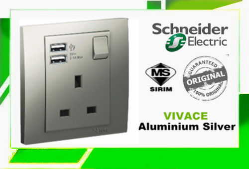 Schneider vivace switch Socket 13A c/w USB X 2 - A Silver | Lazada