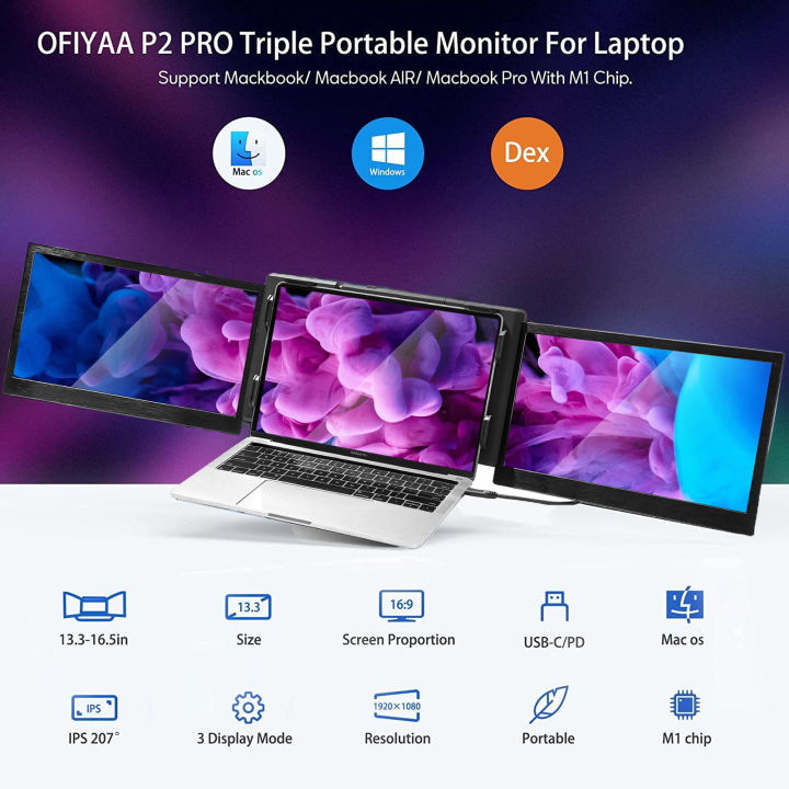 [Modenlife] OFIYAA P2 Pro 13.3inch Triple Portable Monitor for Laptop ...