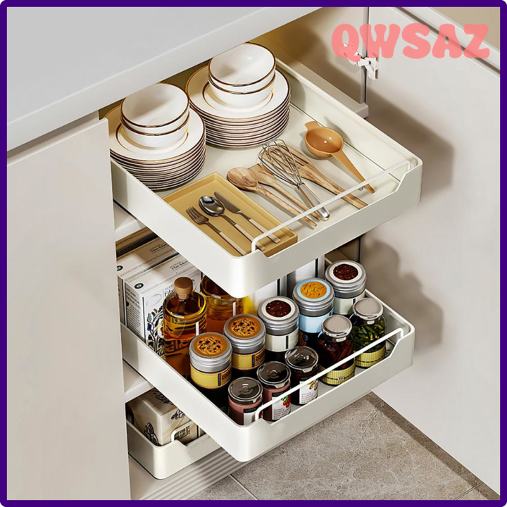 QWSAZ Pull Out Cabinet Organizer Punch-free Heavy Duty Slide Out Pantry ...