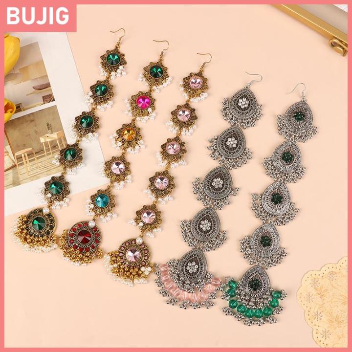 BUJIG เครื่องประดับผมวินเทจแบบกลวงสำหรับผู้หญิงหินคริสตัลจำลองลูกปัดมุก ...