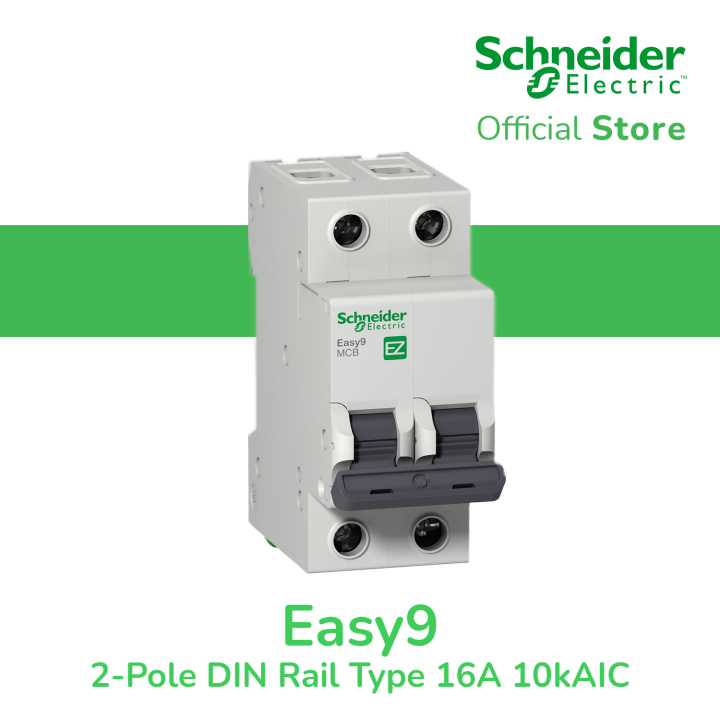 Schneider Easy9 IEC 2P 16A C DIN-Rail Type Miniature Circuit Breaker 230V 10kAIC (EZ9F51216 ...