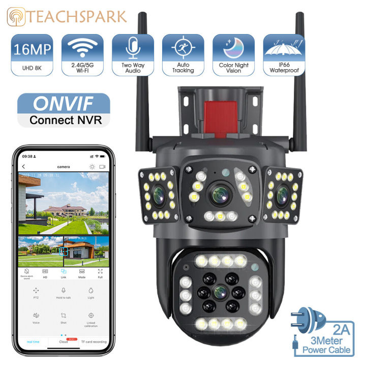 V380 Pro Four Lens & Three Screen 8K 16MP WIFI IP Wireless Camera Auto Tracking NVR Onvif 8X ...