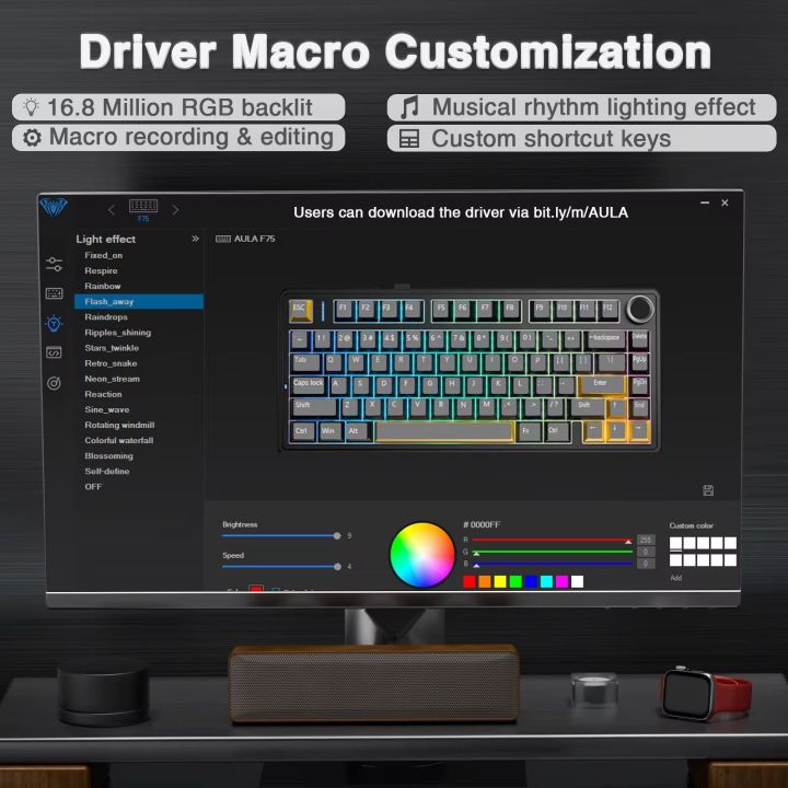 AULA F75 Pro Gasket Mounted Wireless Gaming Mechanical Keyboard RGB ...