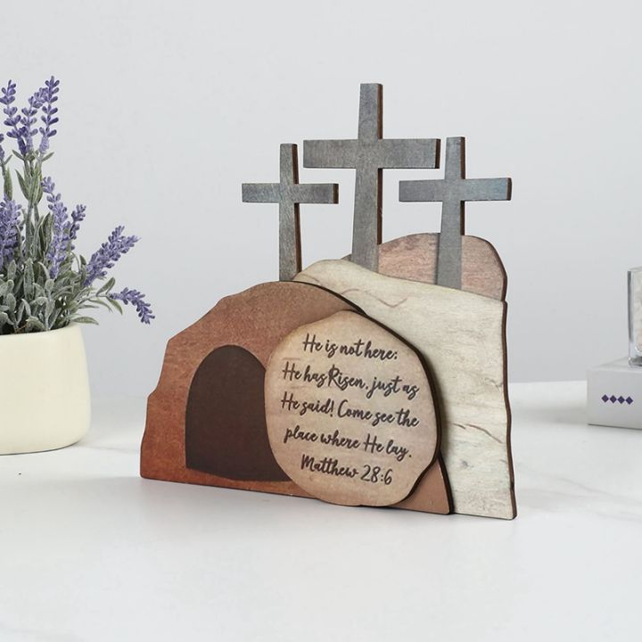 【QAN】-Easter Resurrection Scene Wooden Decor Easter Eid Al-Fitr Decor ...