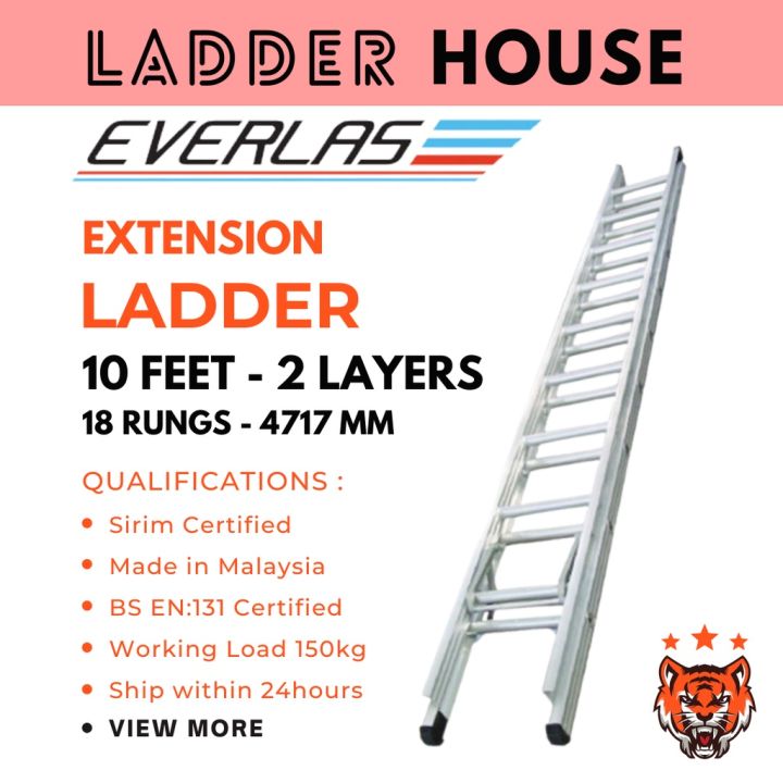 [LADDER HOUSE] EVERLAS Aluminium Double Extension Ladder - 18 Rungs ...