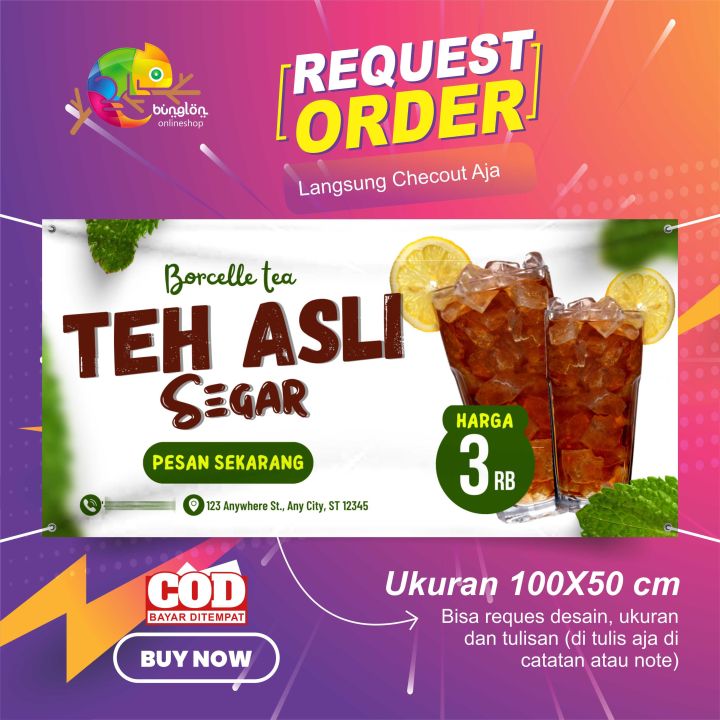 Spanduk Banner Hijau Putih Teh Segar Promosi Minuman Teh Banner ...