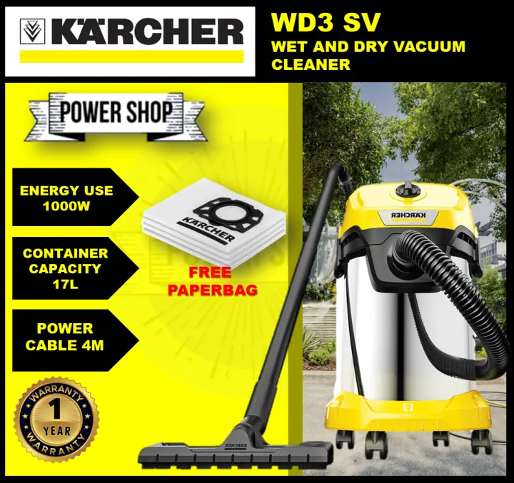 [GENUINE] Karcher WD3 SV Wet & Dry Vacuum Cleaner WD3 S [FREE BAG] | Lazada
