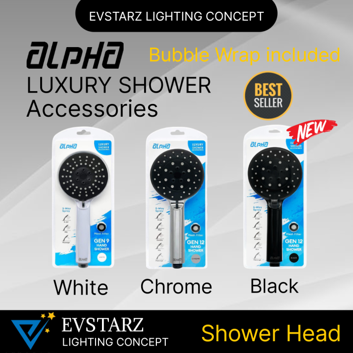 Alpha Shower Head Gen 9 / Gen 12 Black/Chrome/White Universal Water ...