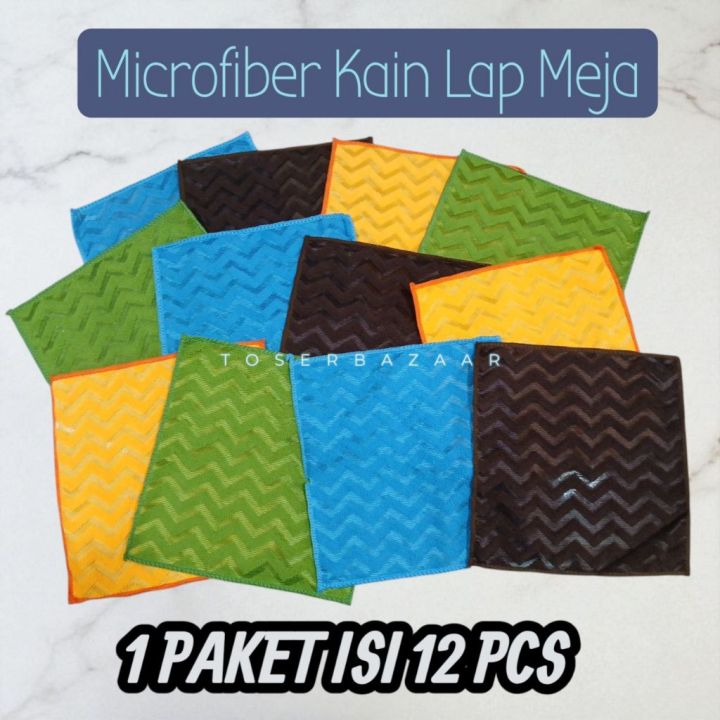 Kain Lap Microfiber (1 Paket isi 12) Ukuran 25 x 25 cm Lap Meja ...