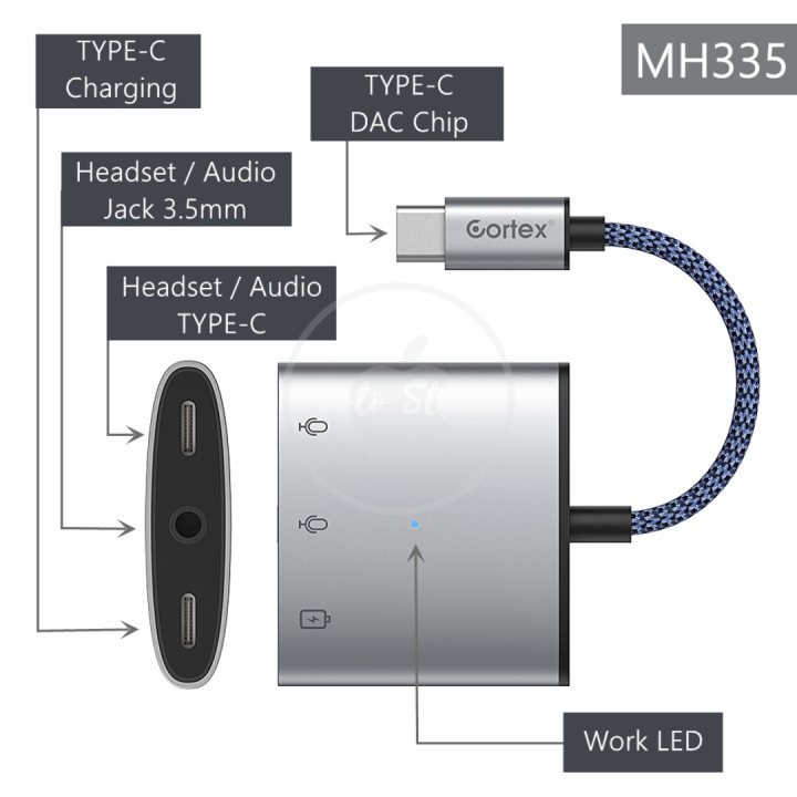 Cortex MH335 USB-C Splitter 3in1 Type-C to Charging + 3.5mm Audio ...