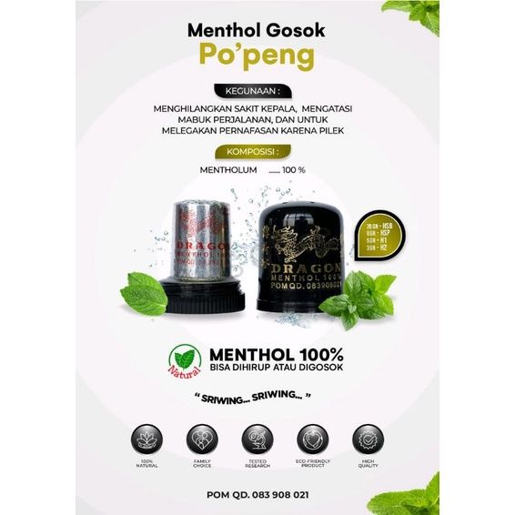 Termurah Menthol Gosok dan Hirup Po'Peng Dragon menthol 100% | Lazada ...