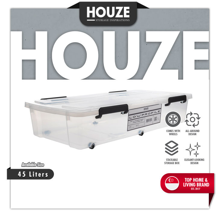 [HOUZE] 'Low Profile' Underbed Storage Box With Wheels 35L / 45L (Clear ...