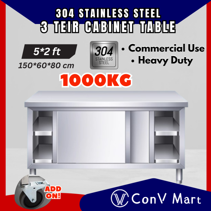 5FT (150cm) 304 Stainless Steel Cabinet Working Table Sliding Door ...