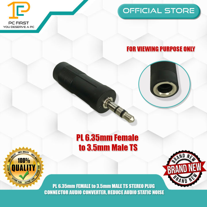PC FIRST PL 6.35mm FEMALE to 3.5mm MALE TS STEREO PLUG CONNECTOR AUDIO ...