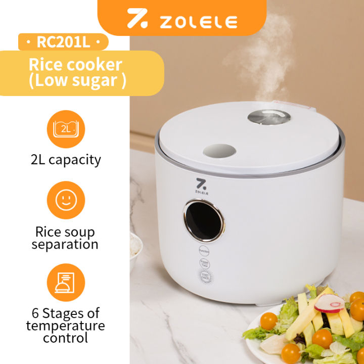 ZOLELE RC201/RC201L Low Sugar Rice Cooker 2L Multi-function Cooker Non-Stick Inner Pot With ...