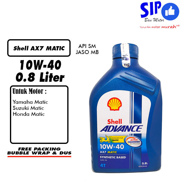 OLI MESIN MOTOR SHELL ADVANCE 10W-40 AX7 MATIC OIL 0.8 LITER 800 ML ...