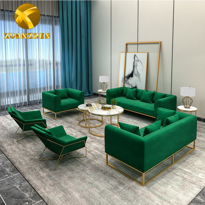 Ruang Tamu Perabot Set Sofa Fabrik Hijau Set 7 Seater Reka Bentuk Mewah ...