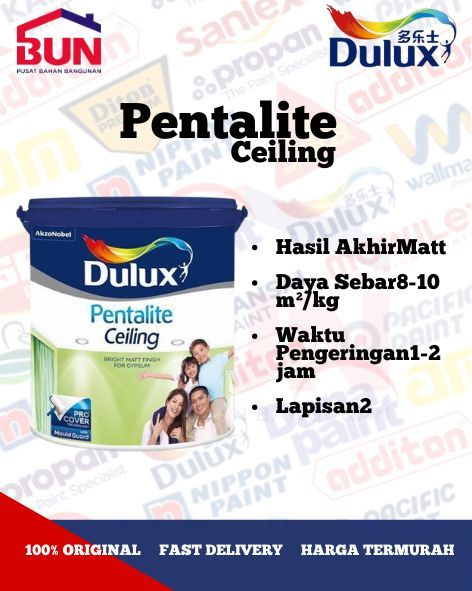 CAT TEMBOK DULUX PENTALITE CEILING 5KG WHITE SUPERMATT 5 KG | Lazada ...